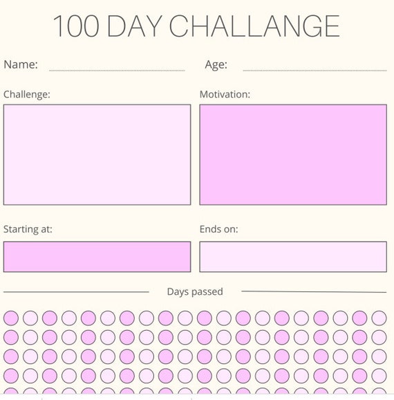 100 Day Challenge DIGITAL DOWNLOAD - Etsy
