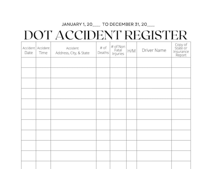 Truck Accident Register / DOT Accident Register - Etsy