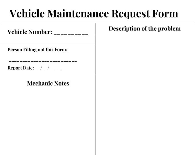 Vehicle Maintenance Request Form - Etsy