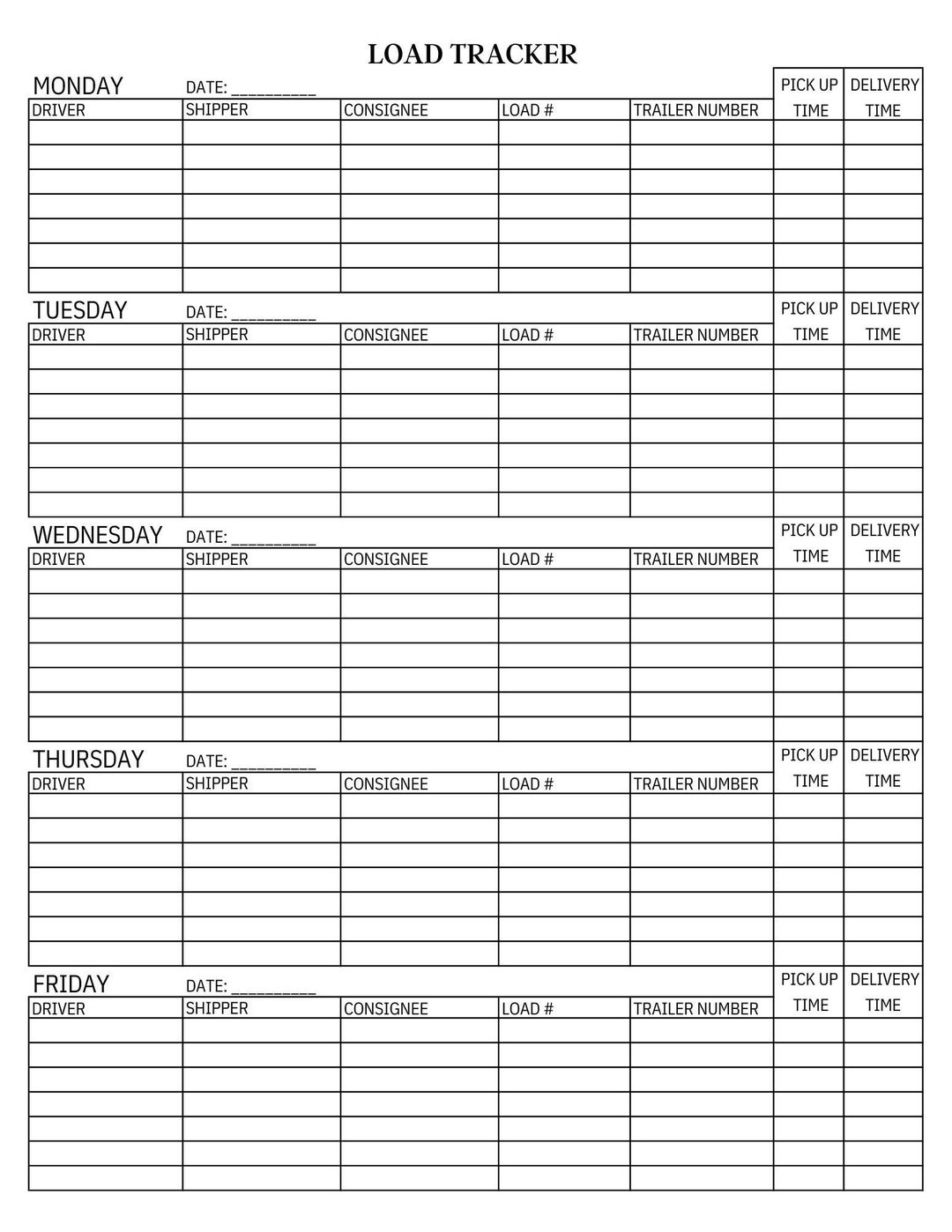 Load Tracking Form - Etsy