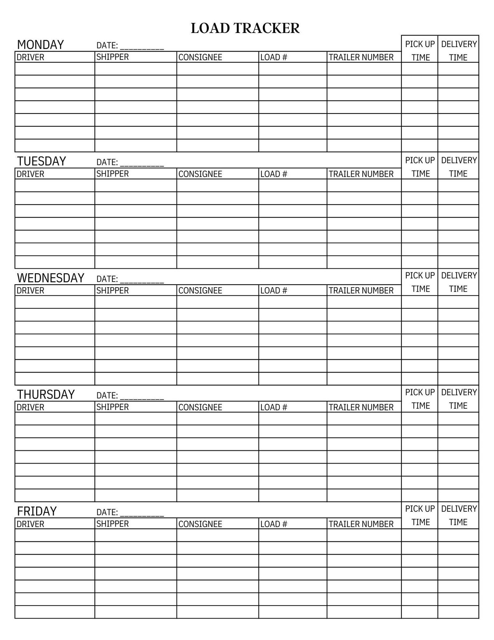 EXCEL FILE Load Tracker Form - Etsy
