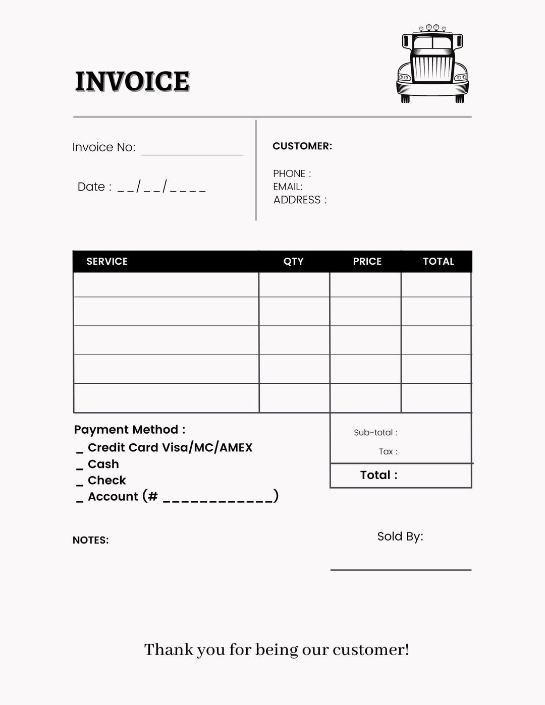 Blank Invoice - Etsy