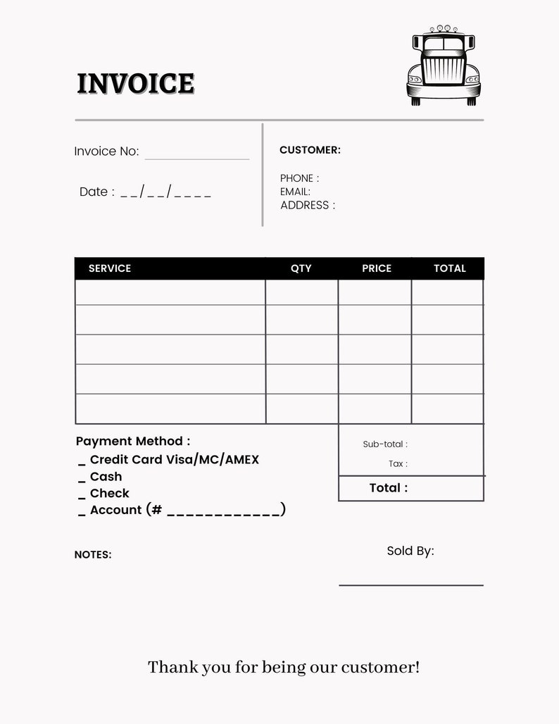Blank Invoice - Etsy