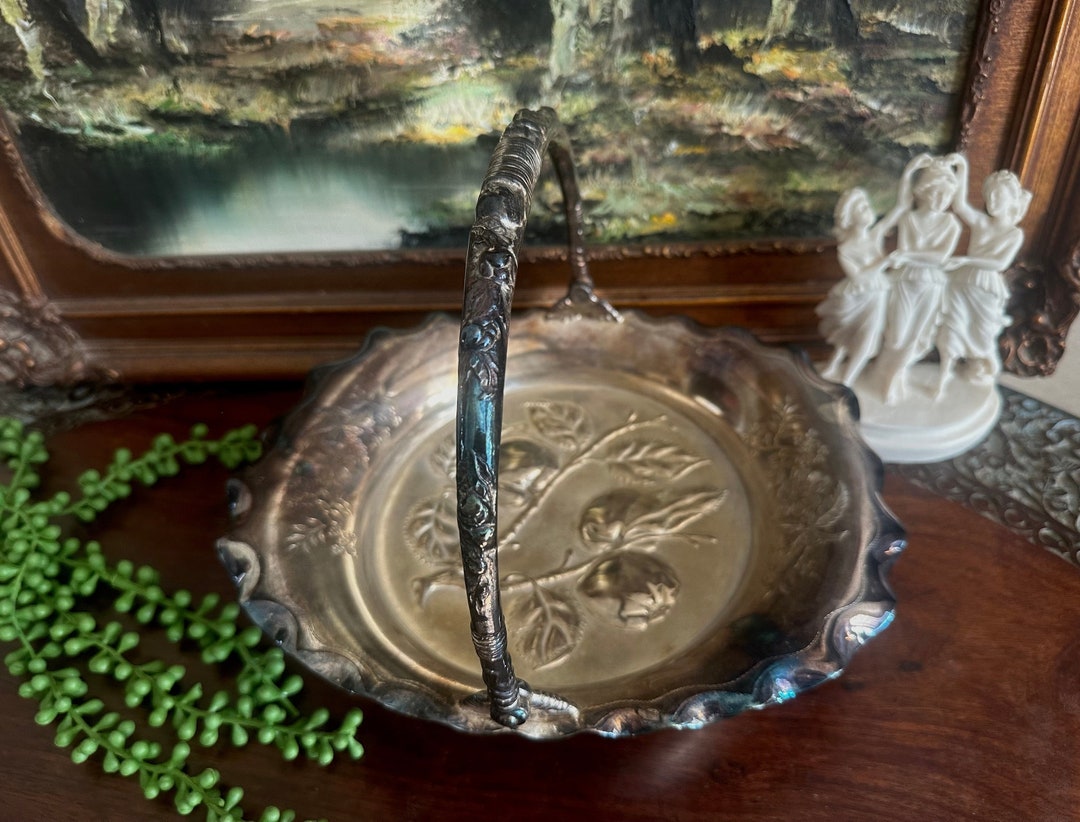 Antique Pairpoint Quadruple Silver Plated Apple Blossom Bridal Basket ...