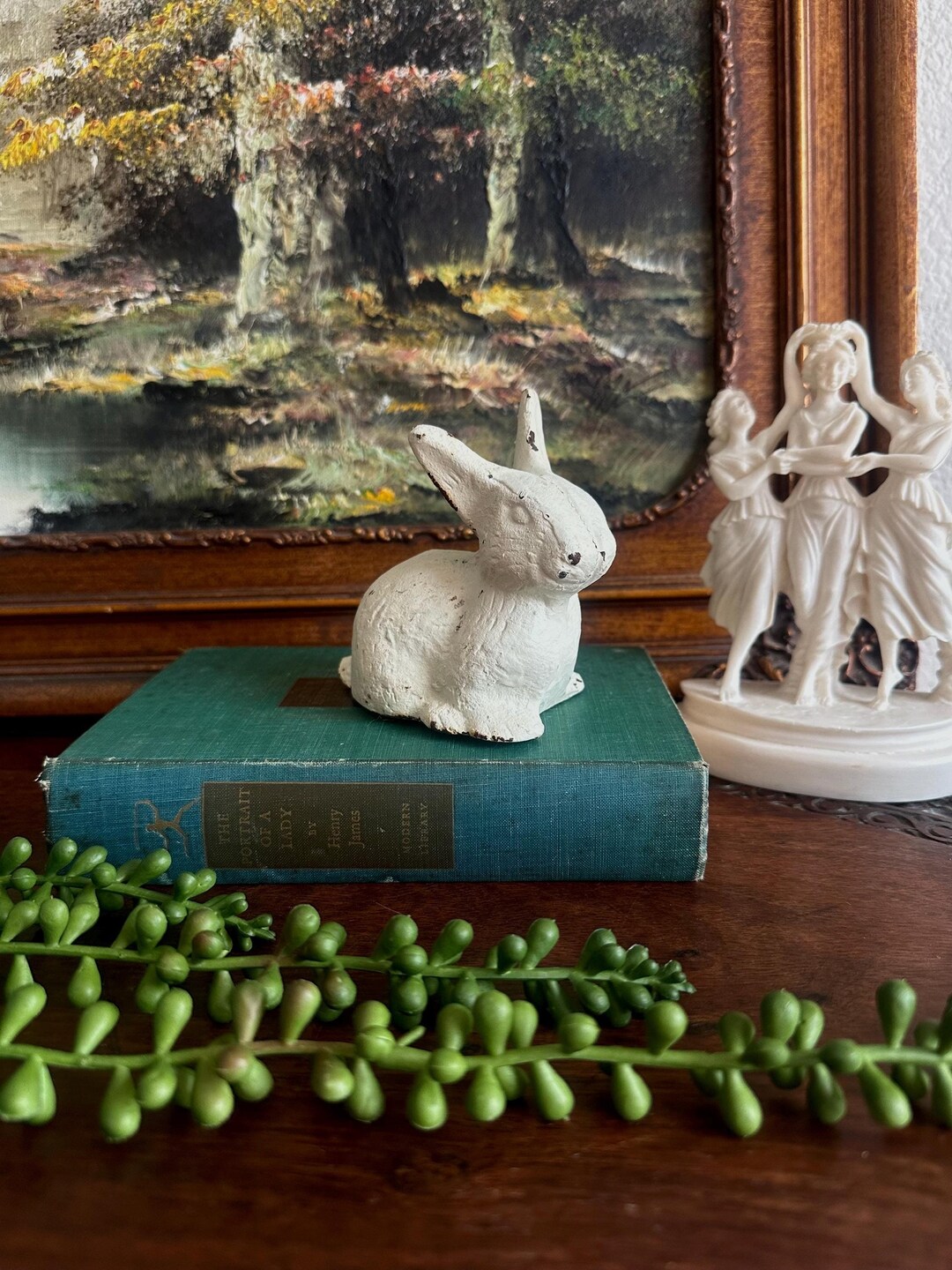 Vintage Rustic White Cast Iron Rabbit Paperweight Statue - Etsy