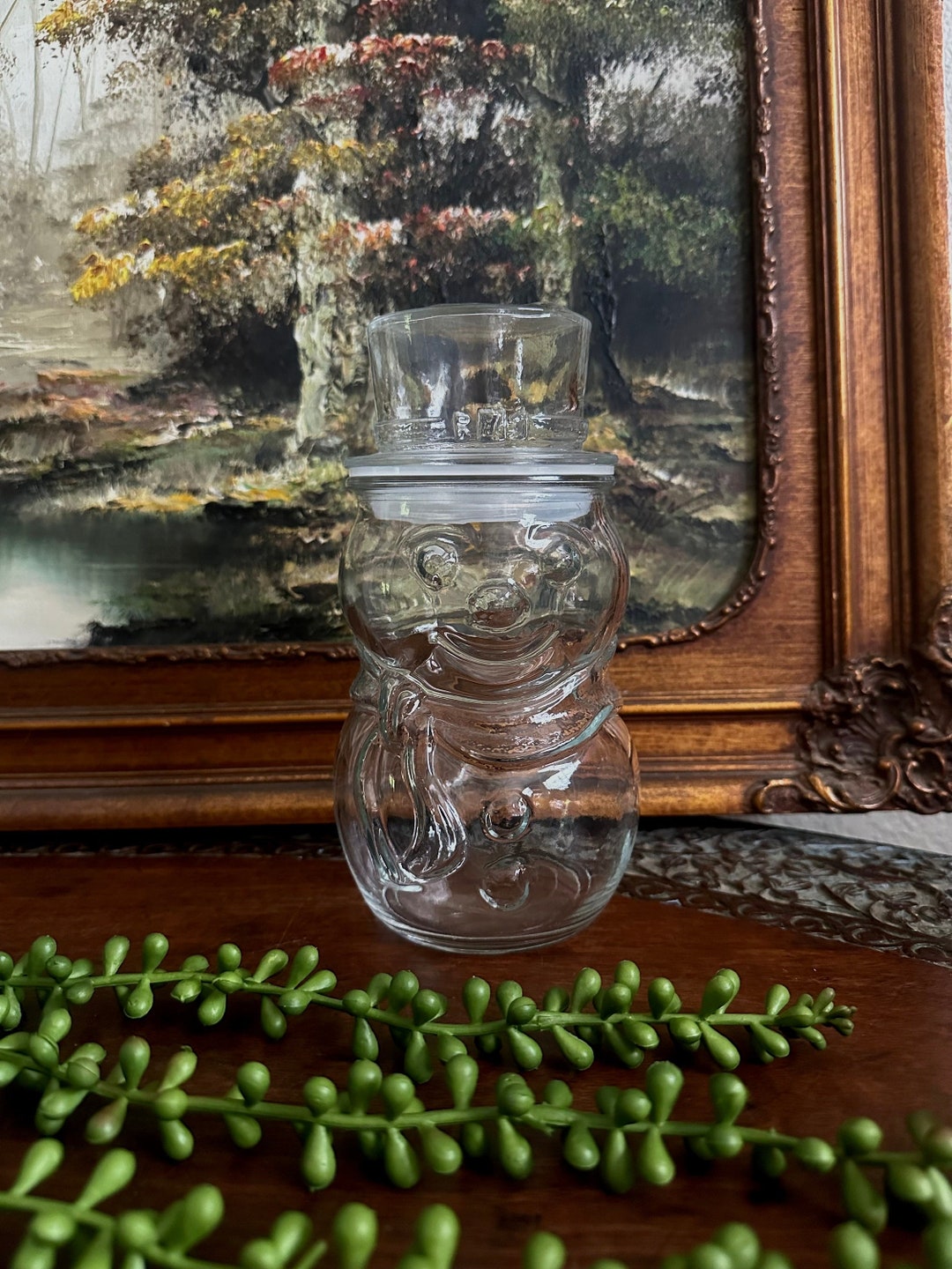 Vintage Libbey Glass Clear Snowman Candy Jar 7 1/2 - Etsy