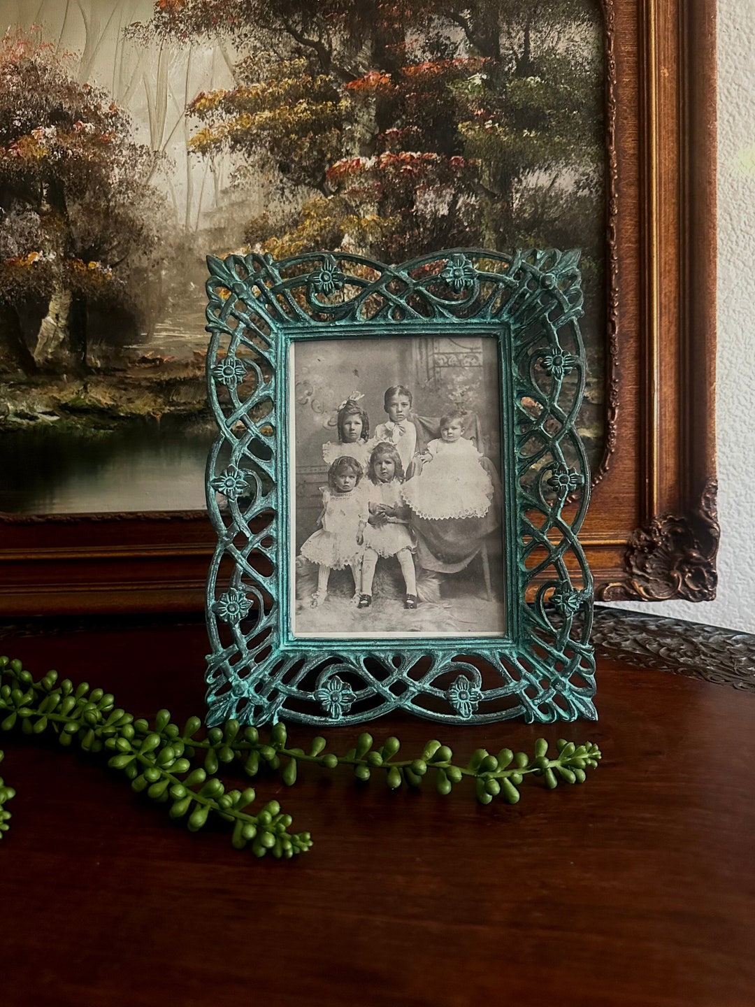 Vintage Andrea by Sadek Distressed Verdigris Ornate Tabletop Picture ...