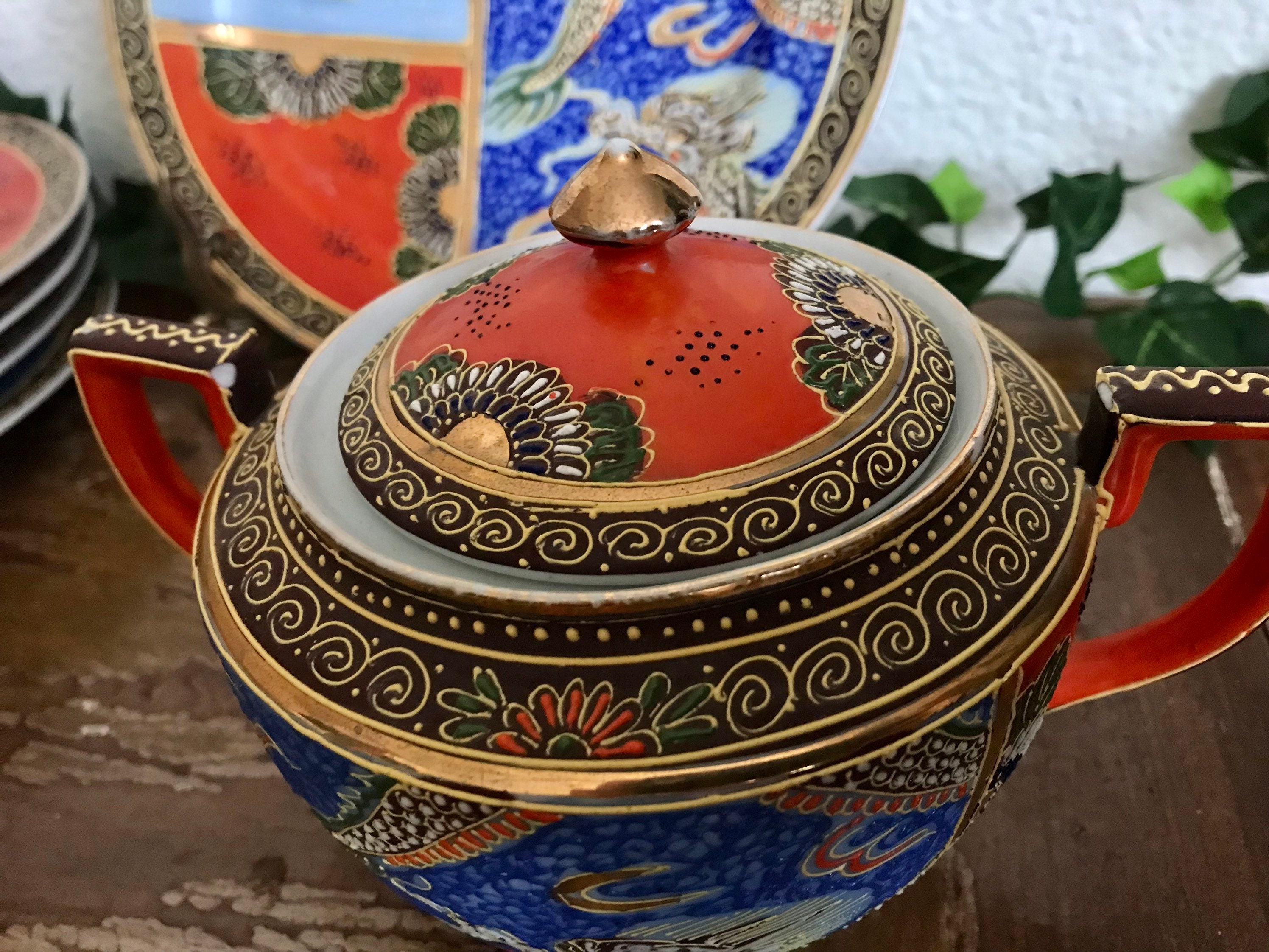 Antique Japanese Hand Painted Porcelain Moriage Orange and - Etsy