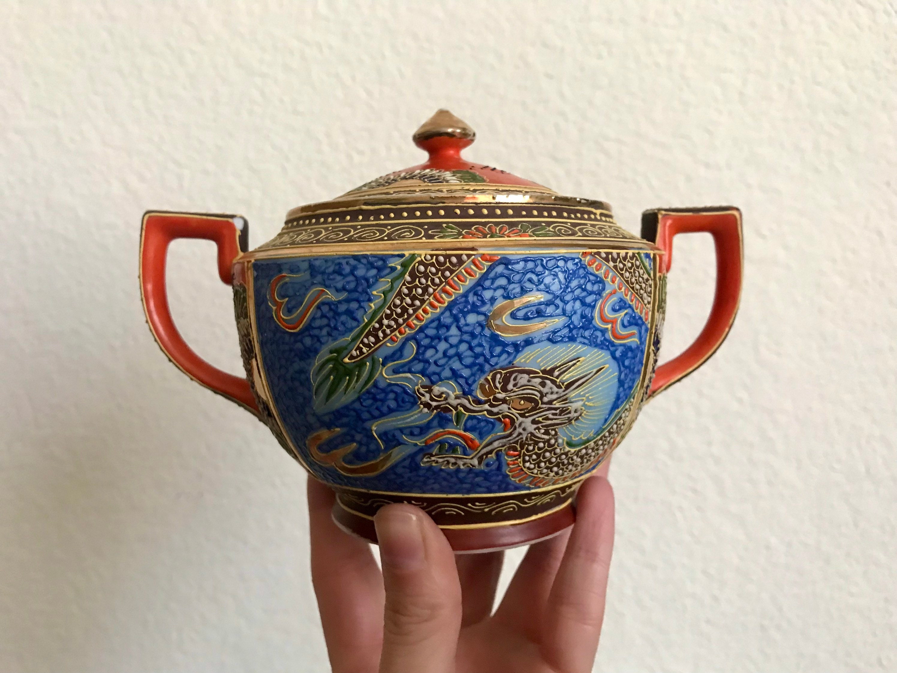 Antique Japanese Hand Painted Porcelain Moriage Orange and - Etsy