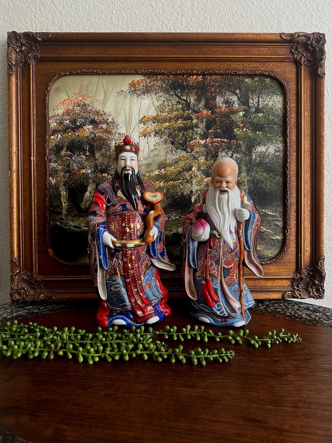 Vintage Midcentury Chinese Fu Lu Shou Deity Porcelain Statues, Set of ...