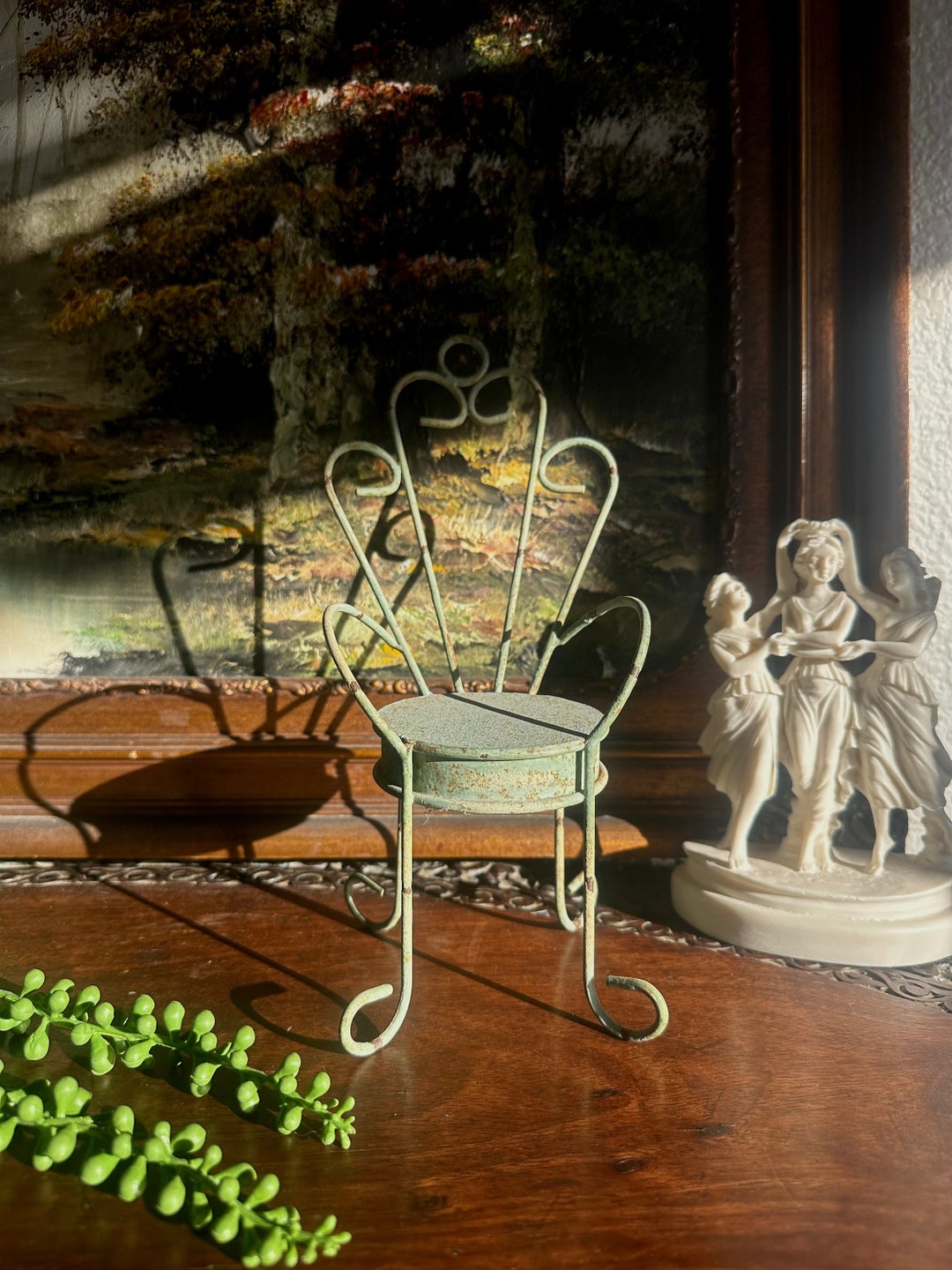 Vintage Rusty Green Wrought Iron Doll Chair - Etsy