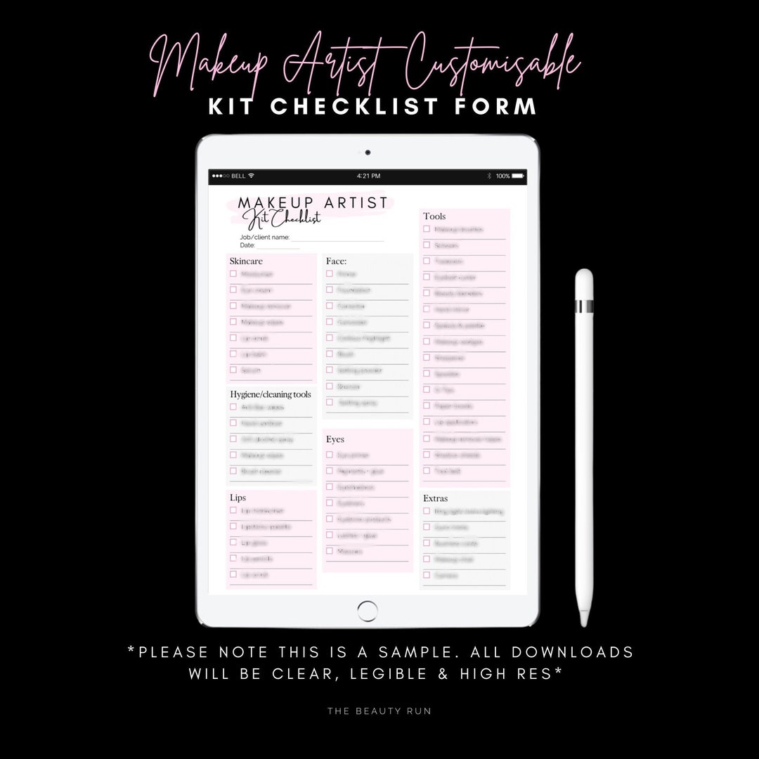 Makeup Artist Kit Checklist customisable - Etsy