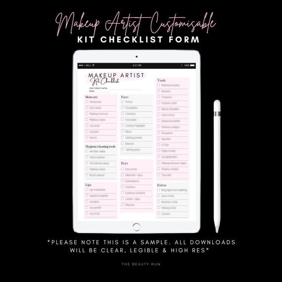 Makeup Artist Kit Checklist customisable - Etsy