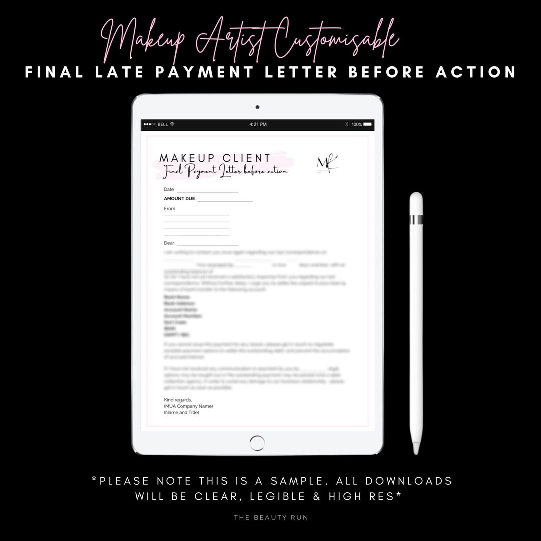 Makeup Artist Late Payment Letter customisable - Etsy