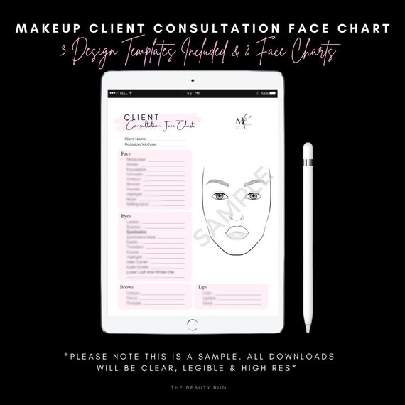 Makeup Artist Client Face Chart Consultation Templates X 3 - Etsy