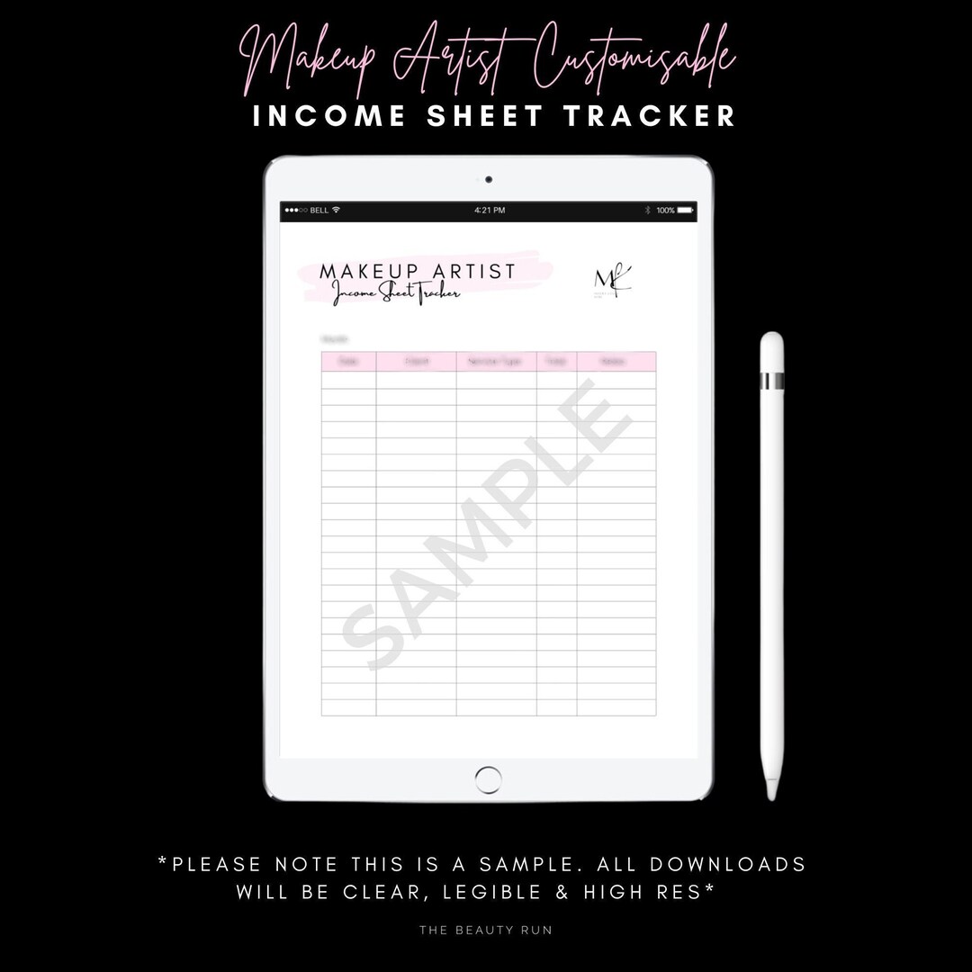 Makeup Artist Income Sheet Tracker customisable - Etsy