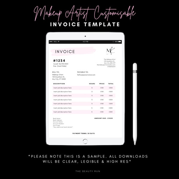 Makeup Artist Invoice Template - Etsy