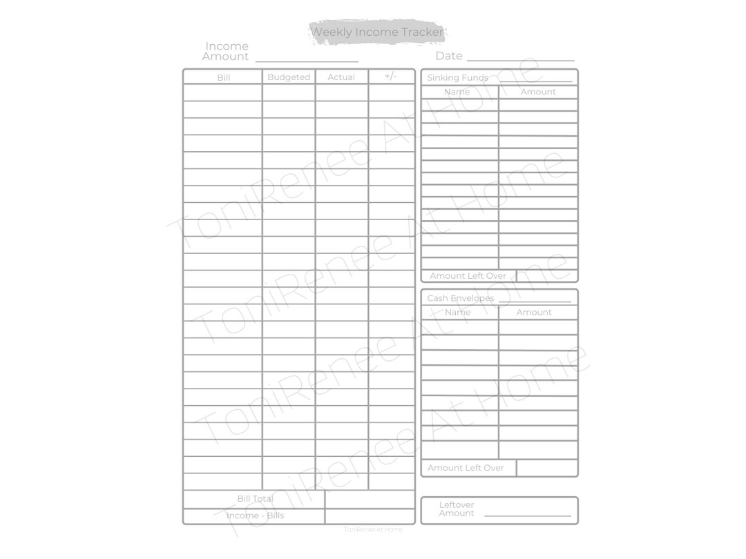 Weekly Income Tracker in Grayscale Digital Download PDF - Etsy