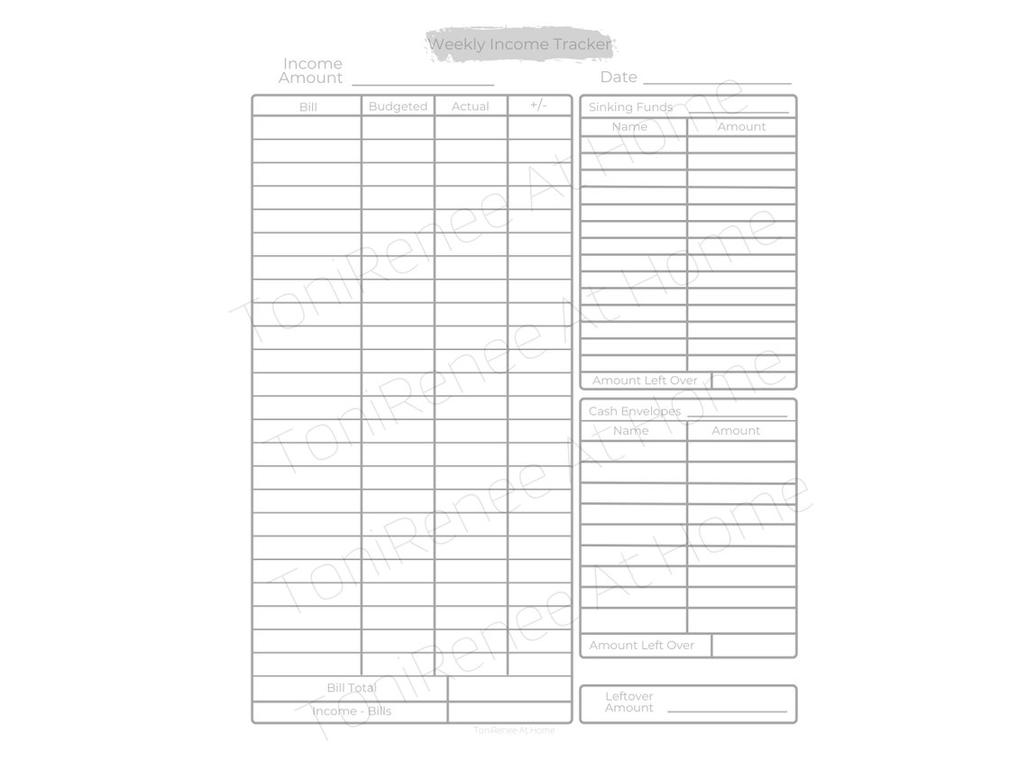 Weekly Income Tracker in Grayscale Digital Download PDF - Etsy