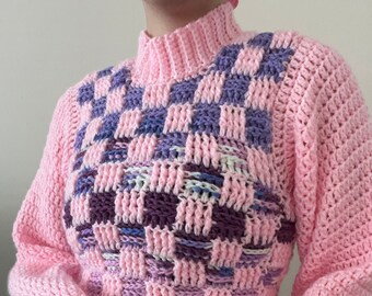 Jester Checkered Sweater PATTERN Intarsia Checkboard Cropped Sweater - Etsy