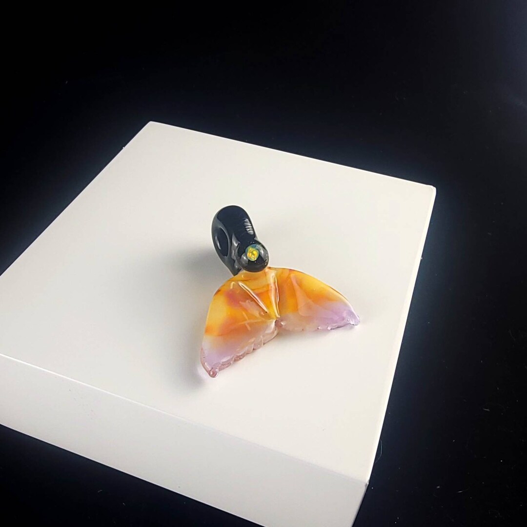Hand Sculpted Borosilicate Glass Whale Tail Fluke Pendant With .999 ...