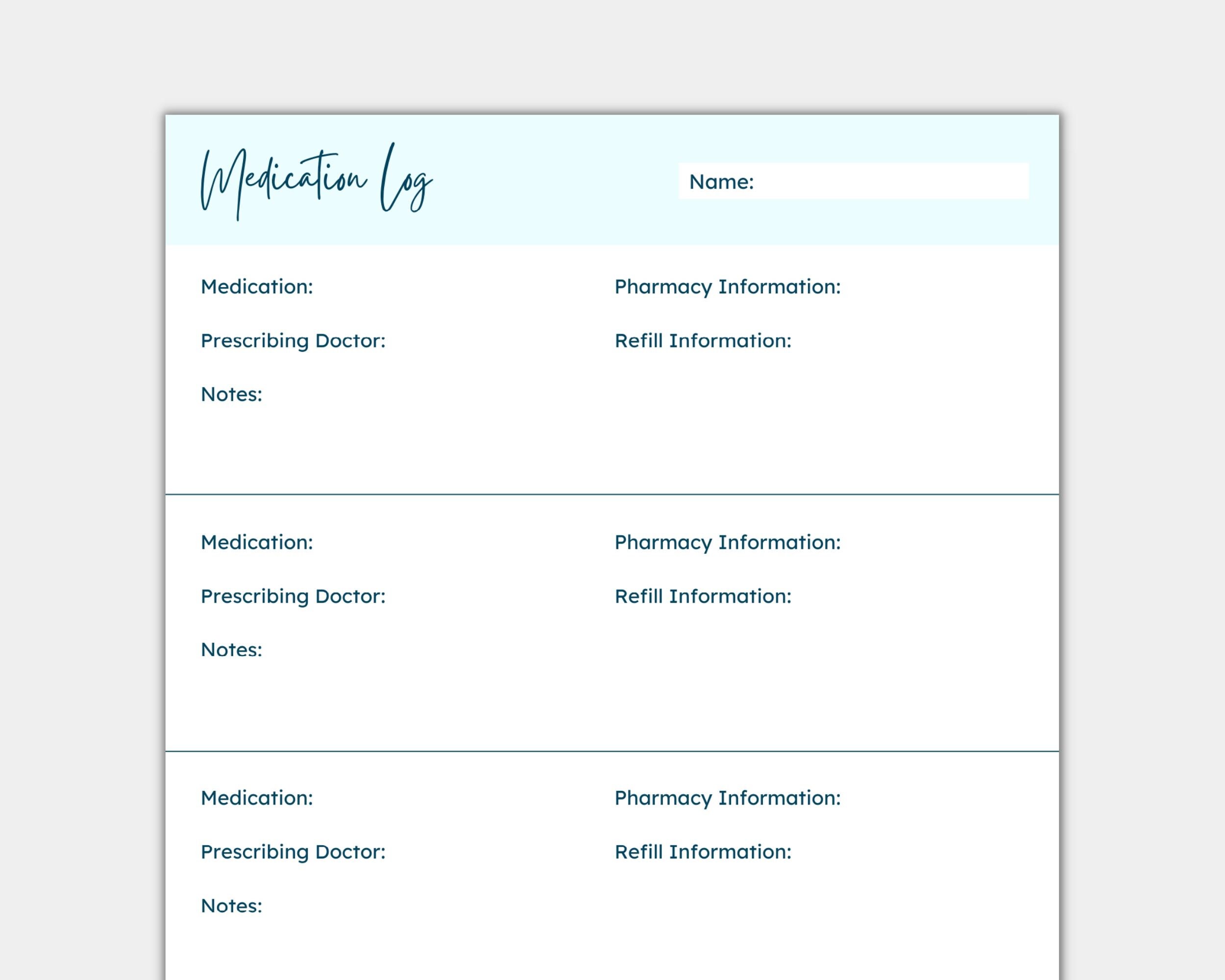 Medication Log / Dose Tracker / Pharmacy Log - Etsy