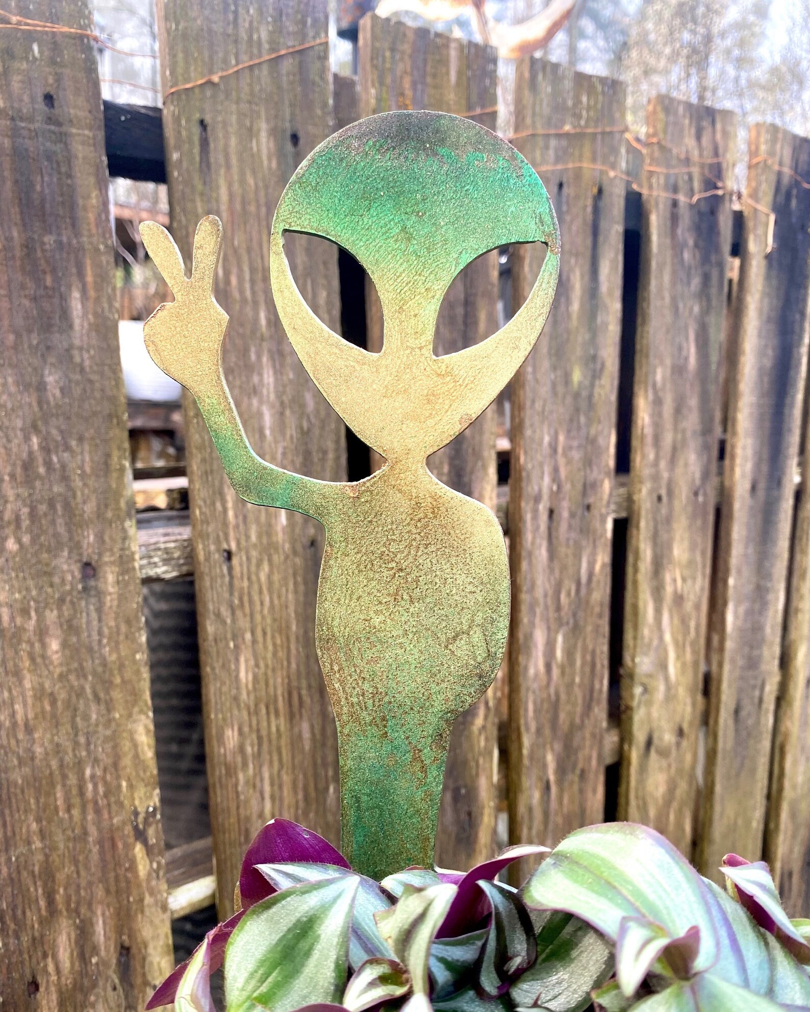 Alien Garden Stake Alien Metal Art Garden Art Rustic Garden | Etsy
