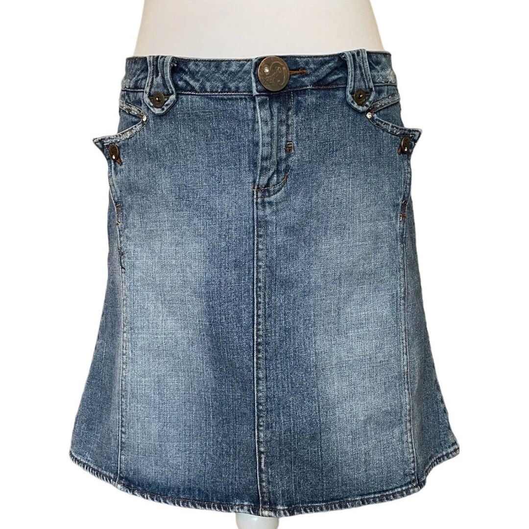 Candies VTG 90s Denim Rhinestone Buttons Back Pleated Mini Skirt ...