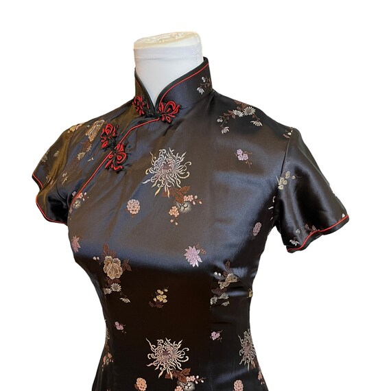 Vintage 90's SOLZ Squirrel Black Floral Cheongsam Max… - Gem