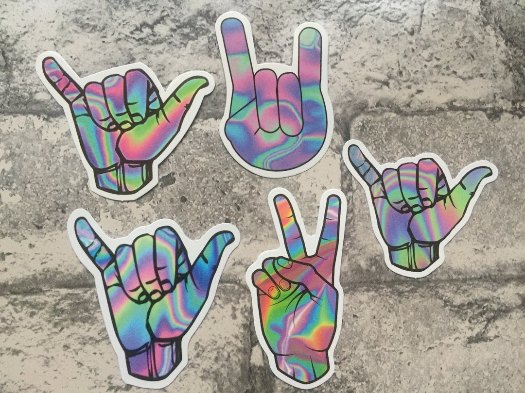 Hand Sign Stickers Faux Holographic Tie Dye Hand Signals - Etsy