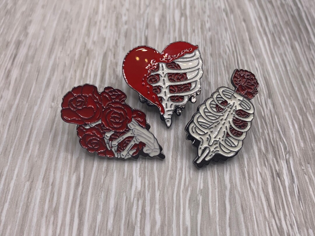 Skeleton Love Enamel Pin, SECONDS | OOPSIES, Skeleton Hand Red Roses ...