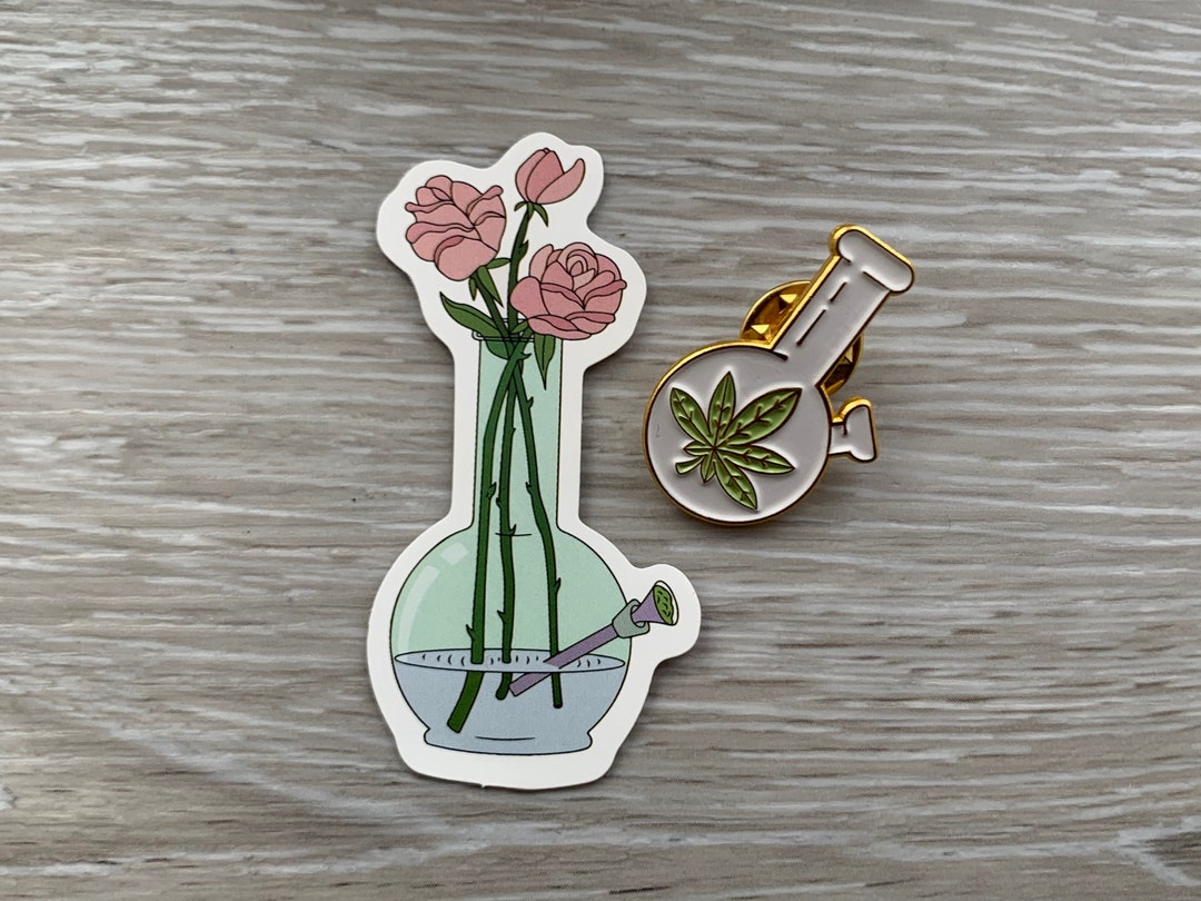 18 Roses Bong Vinyl Sticker Weed Leaf Enamel Pin Bundle, Adult Stoner ...