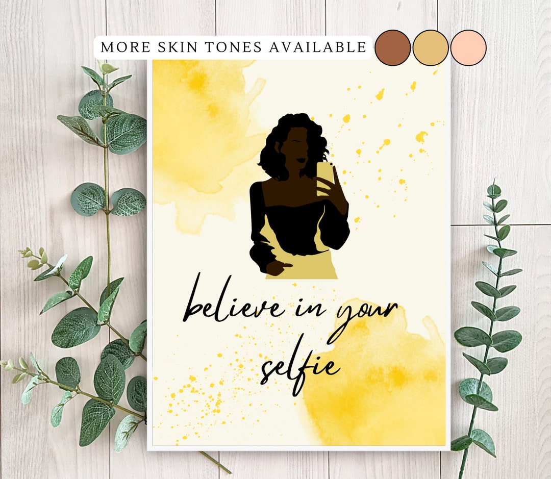 COCOA Believe in Your Selfie Art Print Boho Black Girl, Yellow Gold ...