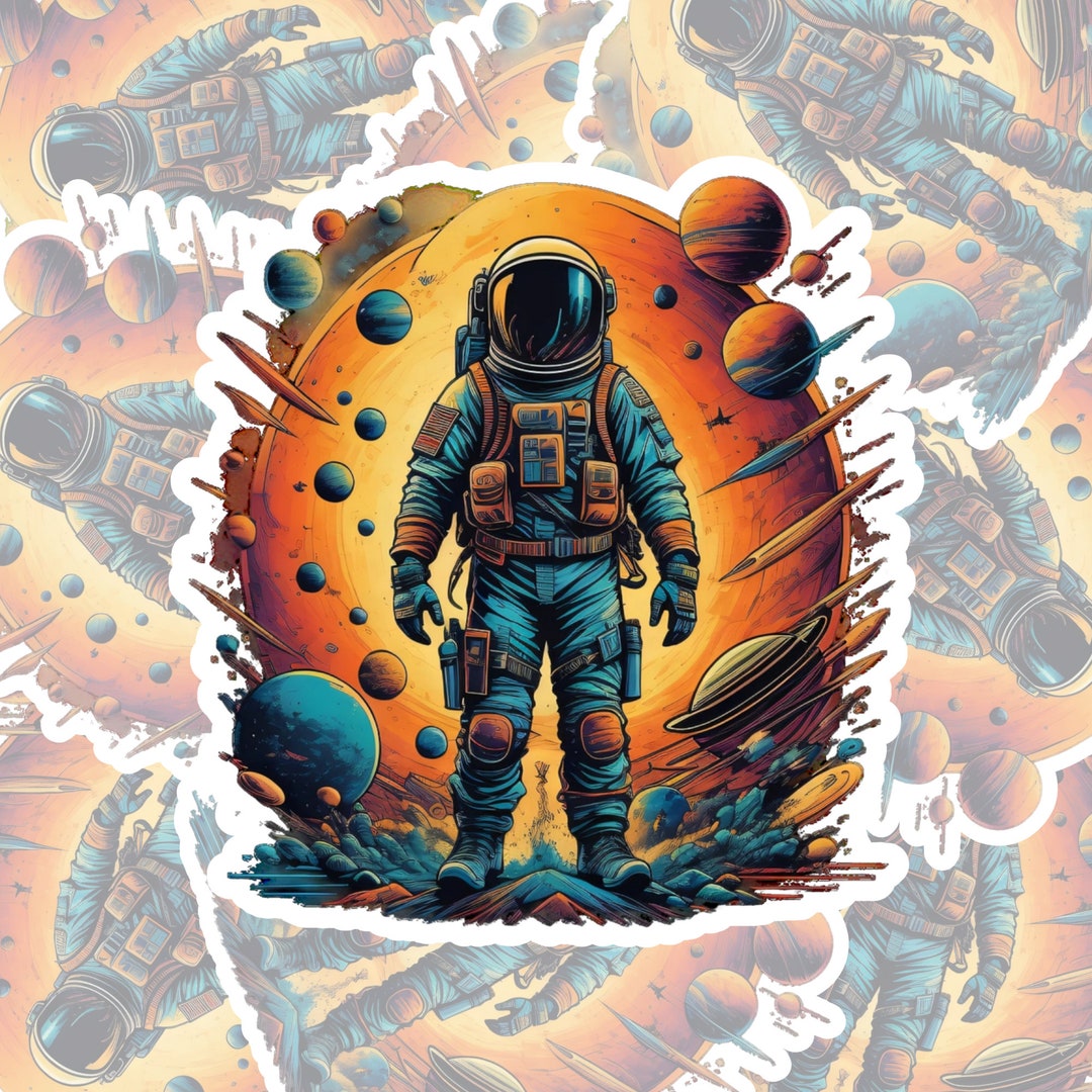 Retro Wave Astronaut Vinyl Sticker, Vibrant Outer Space, Moon Stars ...