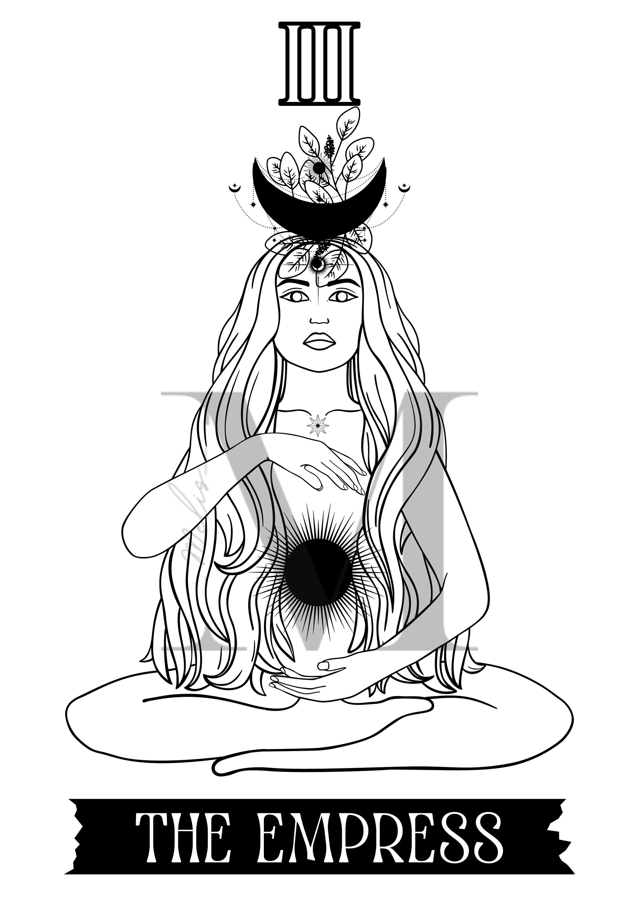 The Empress Tarot Card Print Black White Aesthetic Sun Moon Etsy