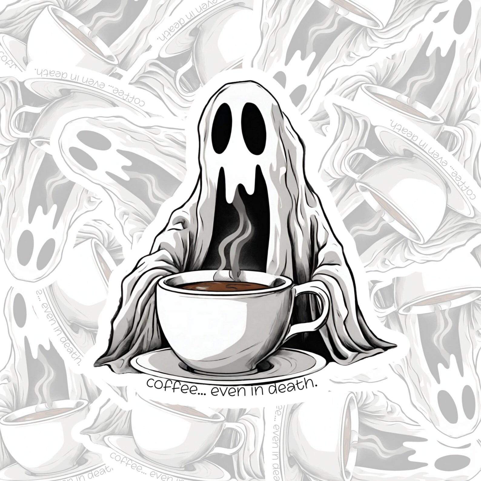 Ghost Coffee Vinyl, Ghost Drinking Coffee, Caffeine Afterlife, Black ...