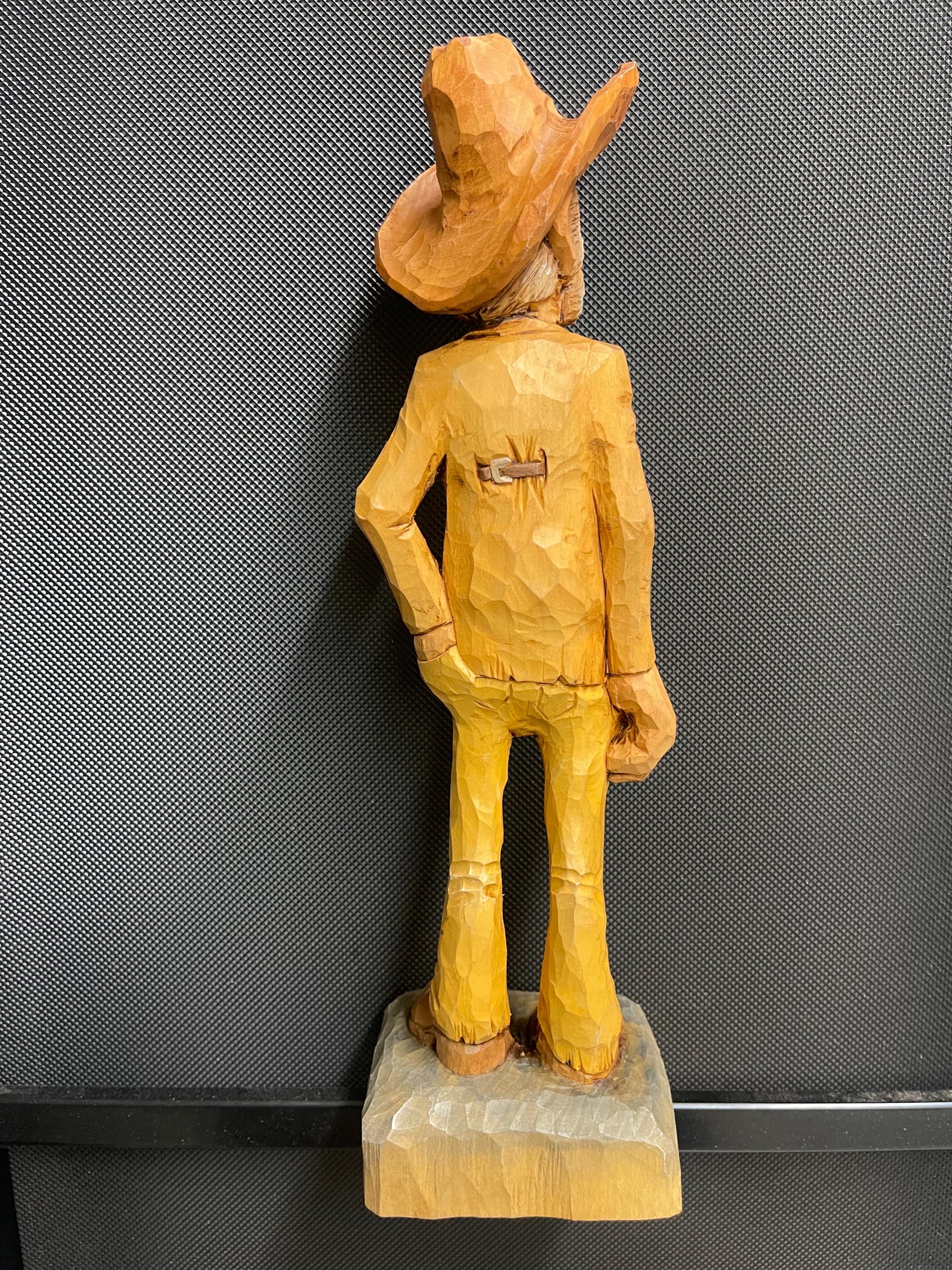 Hand-carved 13.5” Cowboy Wood Sculpture – Full-size Basswood Caricature ...
