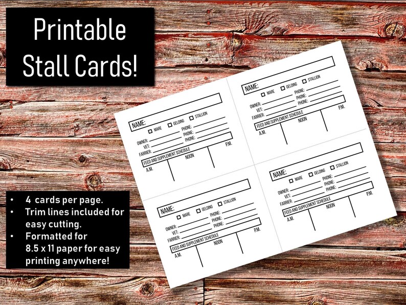 Printable Basic Stall Cards for Horses Stables Barns Horse | Etsy