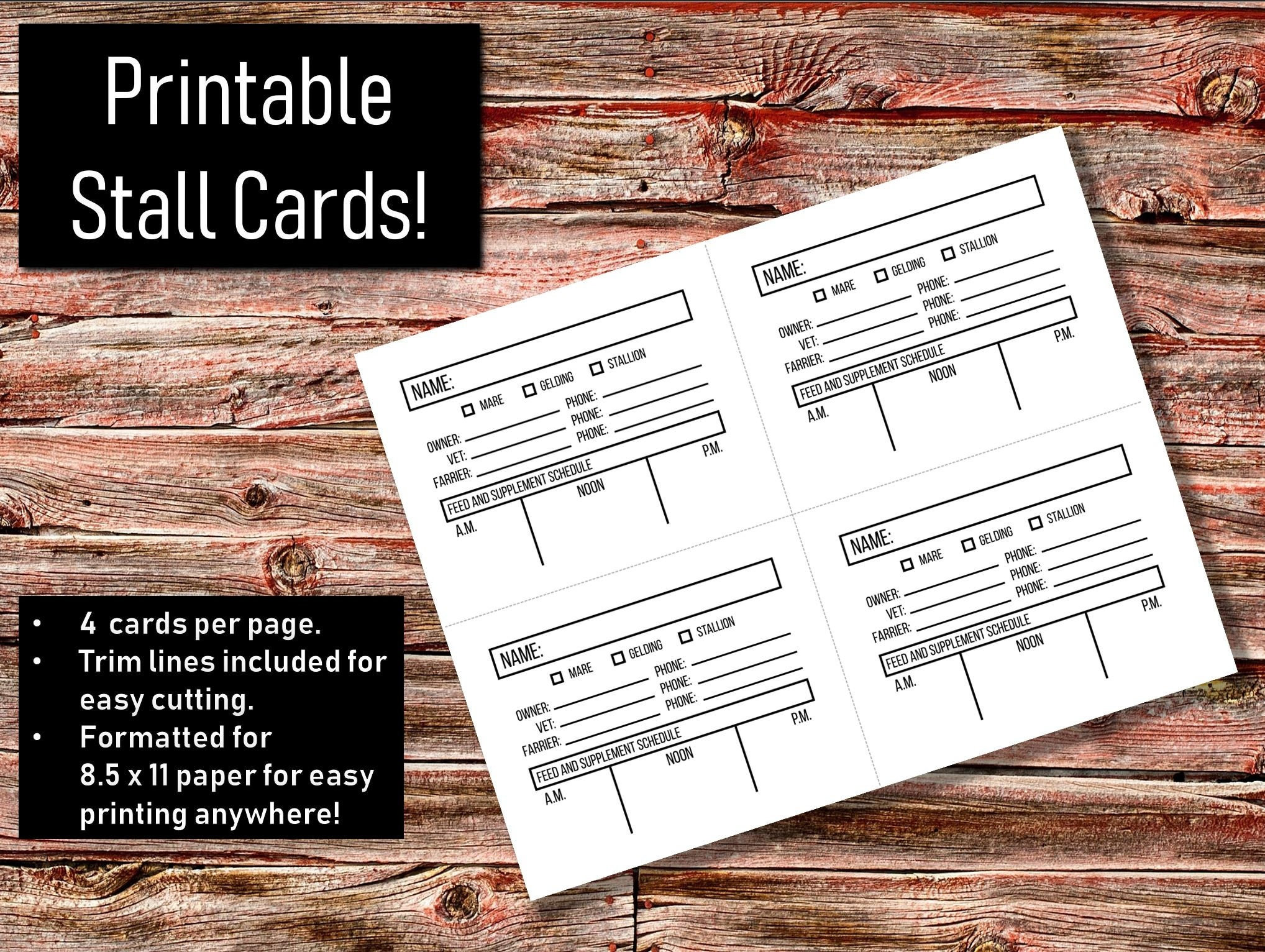 Printable Basic Stall Cards for Horses Stables Barns Horse - Etsy