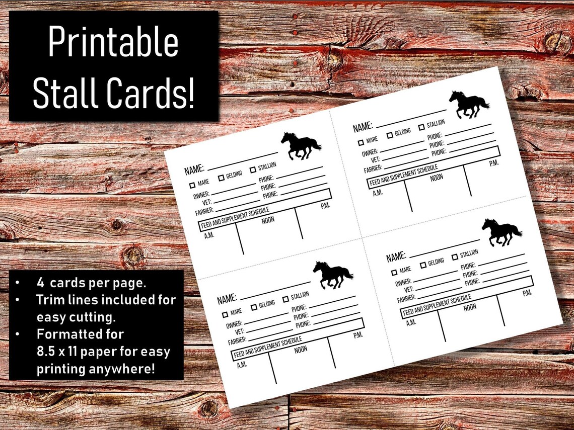 Printable Horse Stall Cards With Feed Schedule Horse Show or - Etsy
