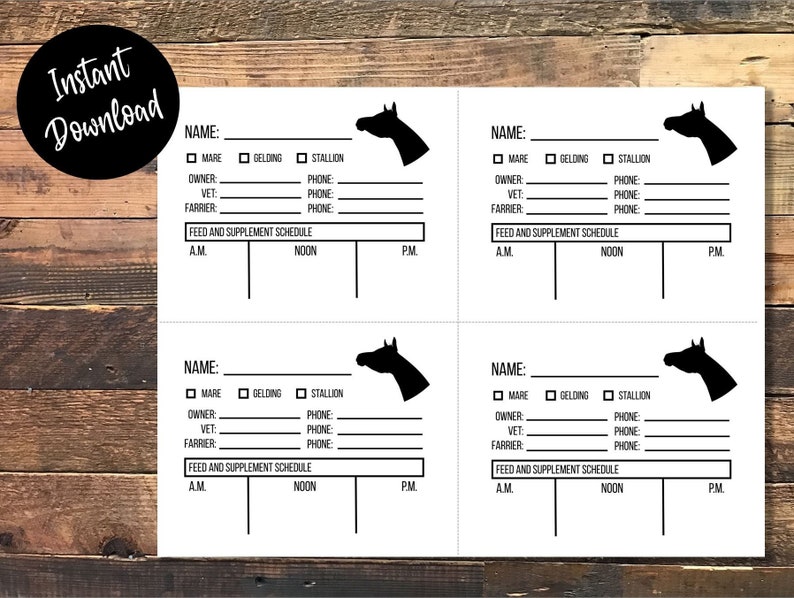 Printable Arabian Horse Stall Cards With Feed Schedule, Horse Show or ...