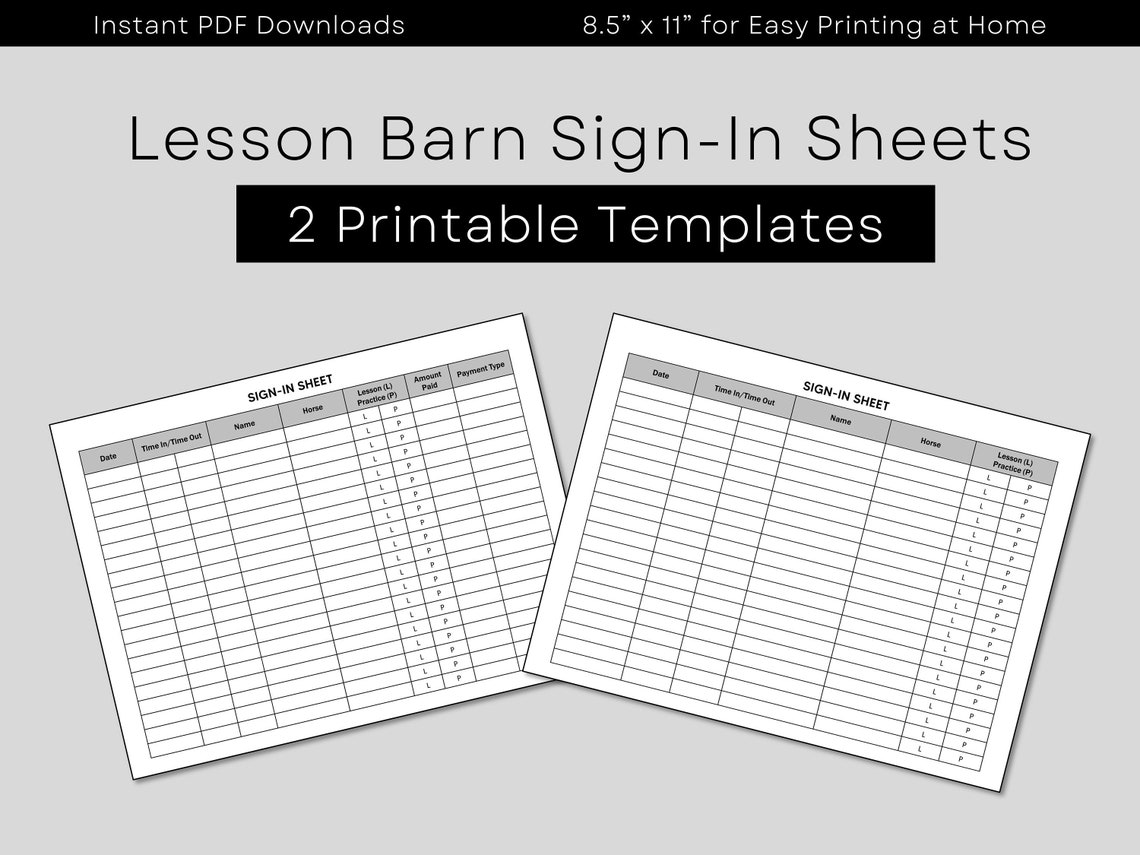 Printable Lesson Barn Sign-in Sheet - Etsy