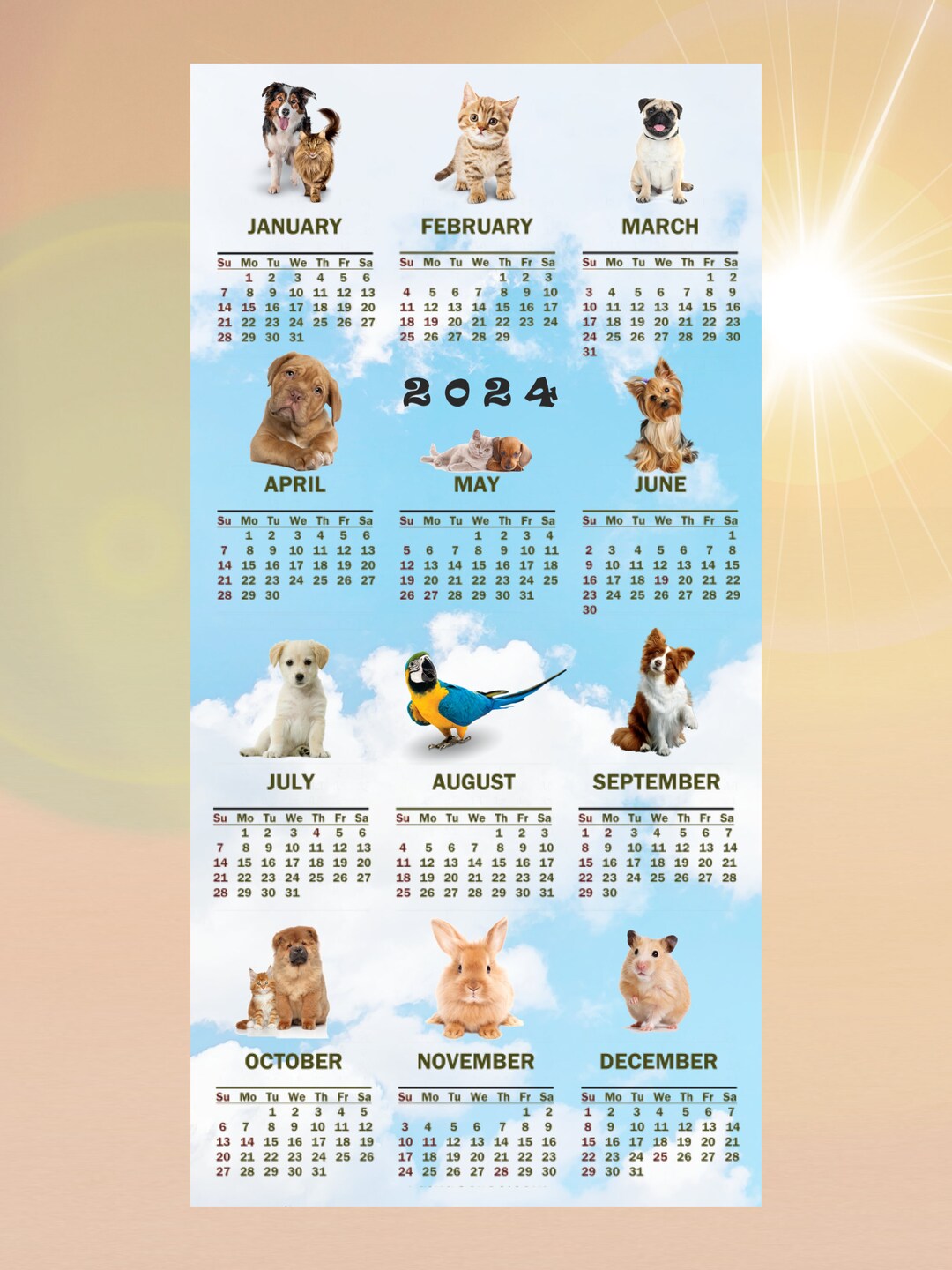2024 Pets Wall Calendar Canvas Calendar Wall Hanging Wooden - Etsy