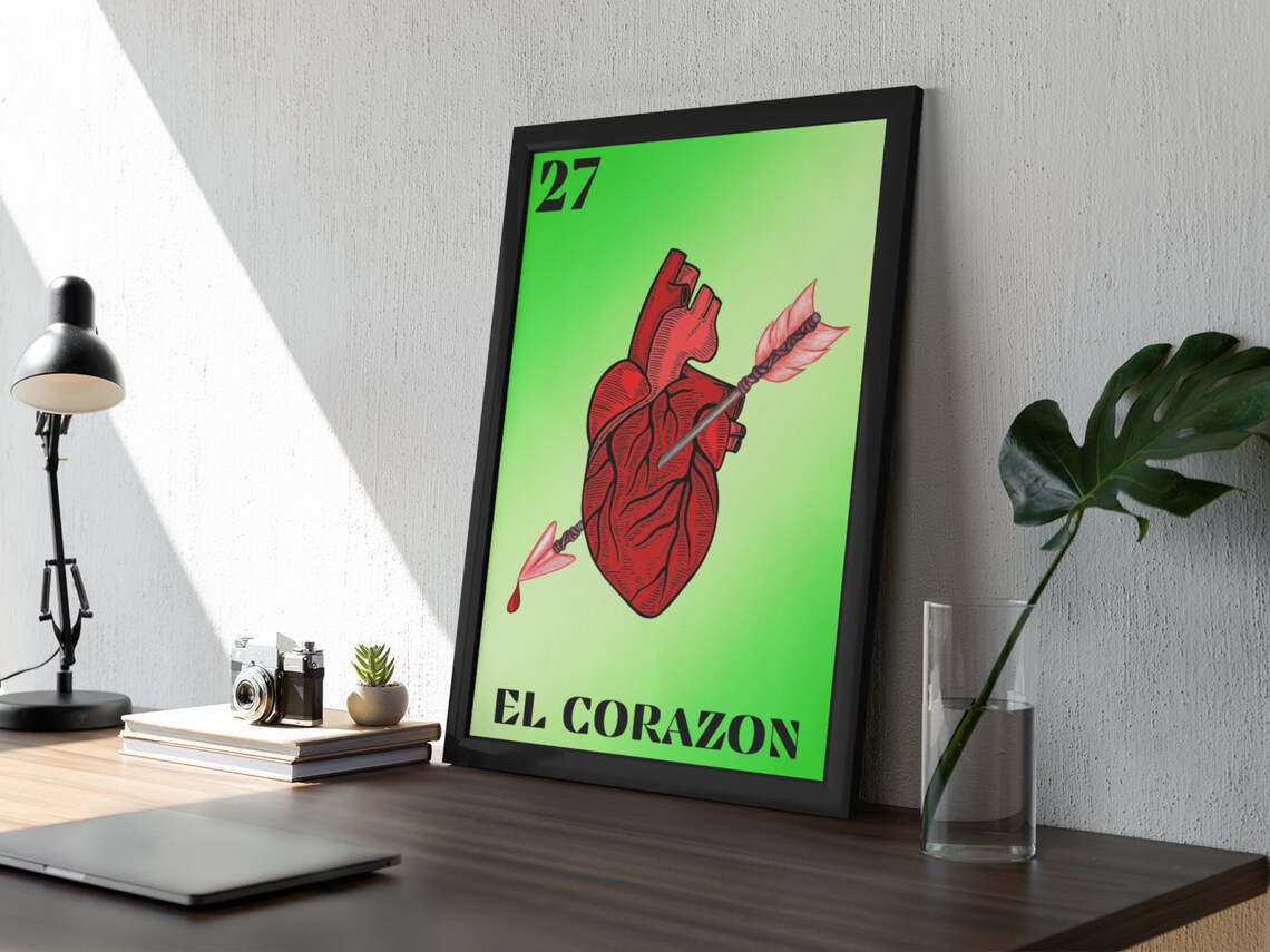 El Corazon Loteria Mexicana Printable Wall Art Mexican Art - Etsy