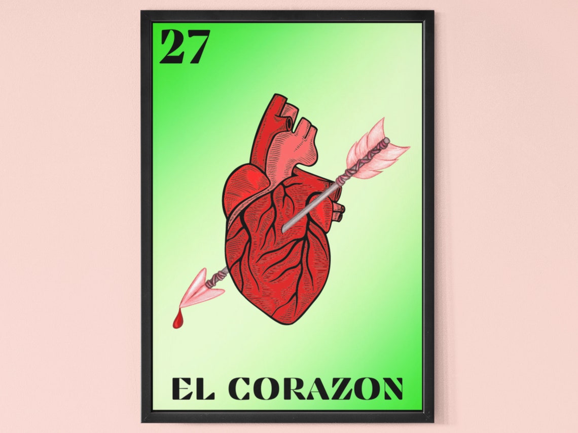 El Corazon Loteria Mexicana Printable Wall Art Mexican Art - Etsy