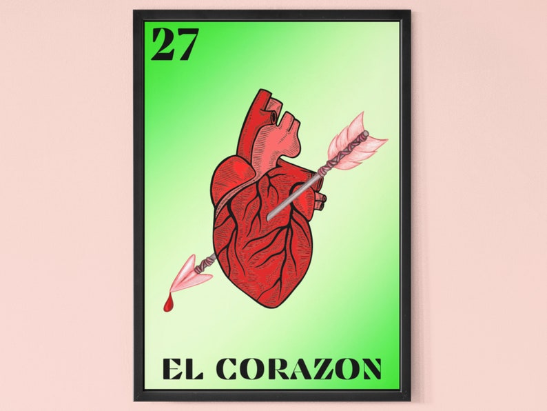 El Corazon Loteria Mexicana Printable Wall Art Mexican Art - Etsy
