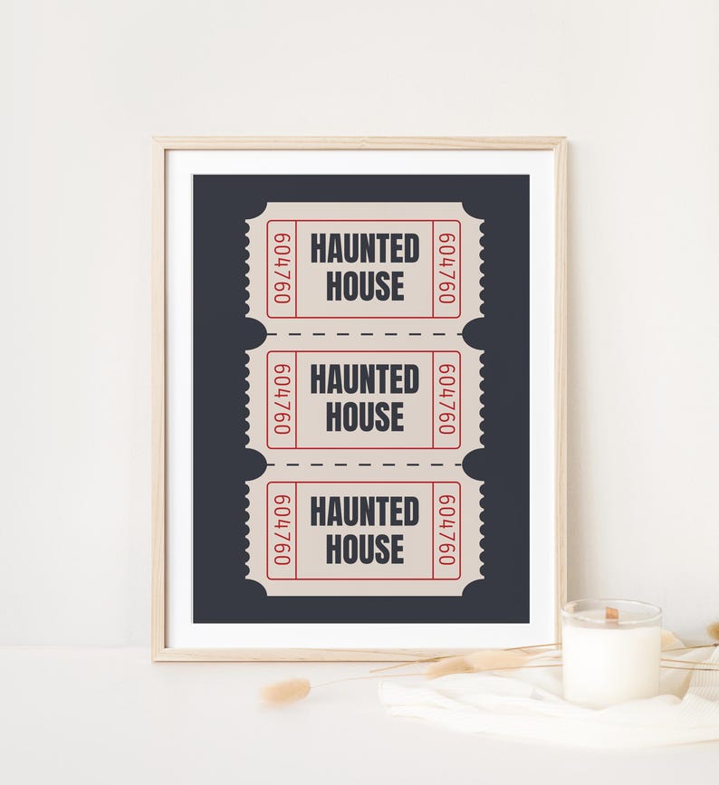 Haunted House Ticket, Digital Download, Halloween Art Print, Halloween ...
