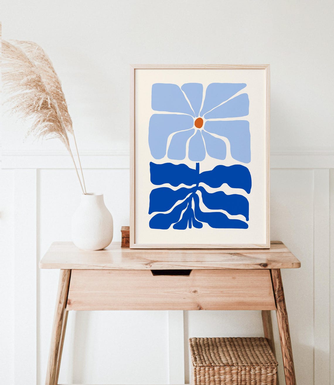 Blue Retro Flower, Digital Download, Trendy Wall Art, Flower Printable ...