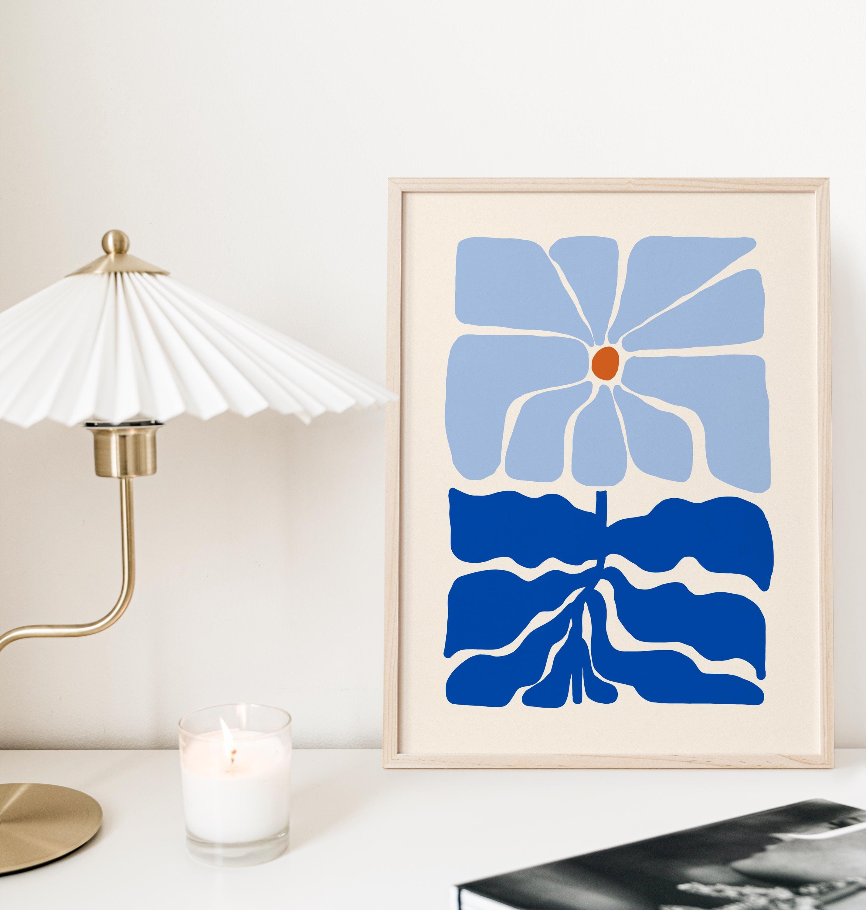Blue Retro Flower, Digital Download, Trendy Wall Art, Flower Printable ...