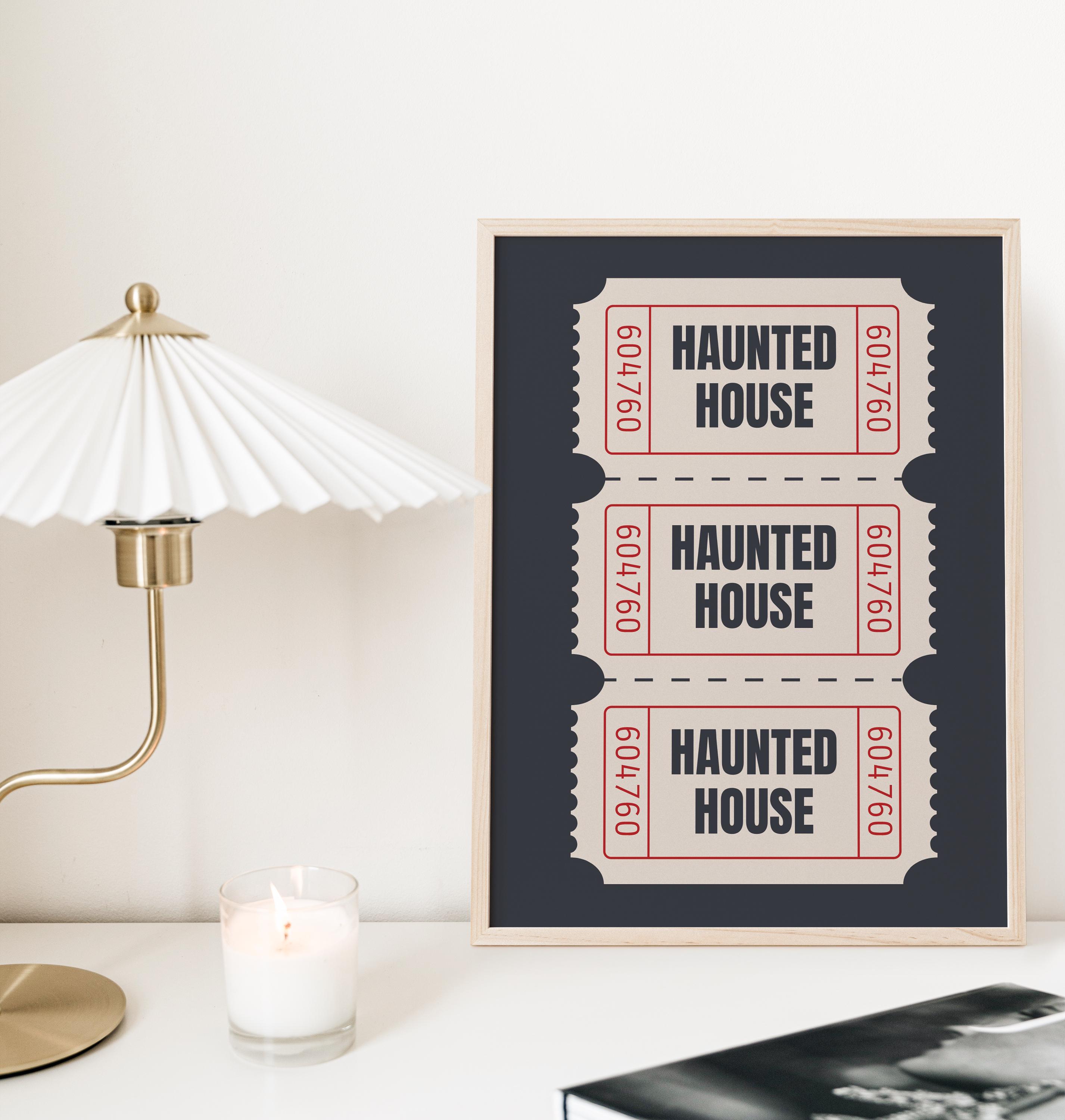 Haunted House Ticket, Digital Download, Halloween Art Print, Halloween ...